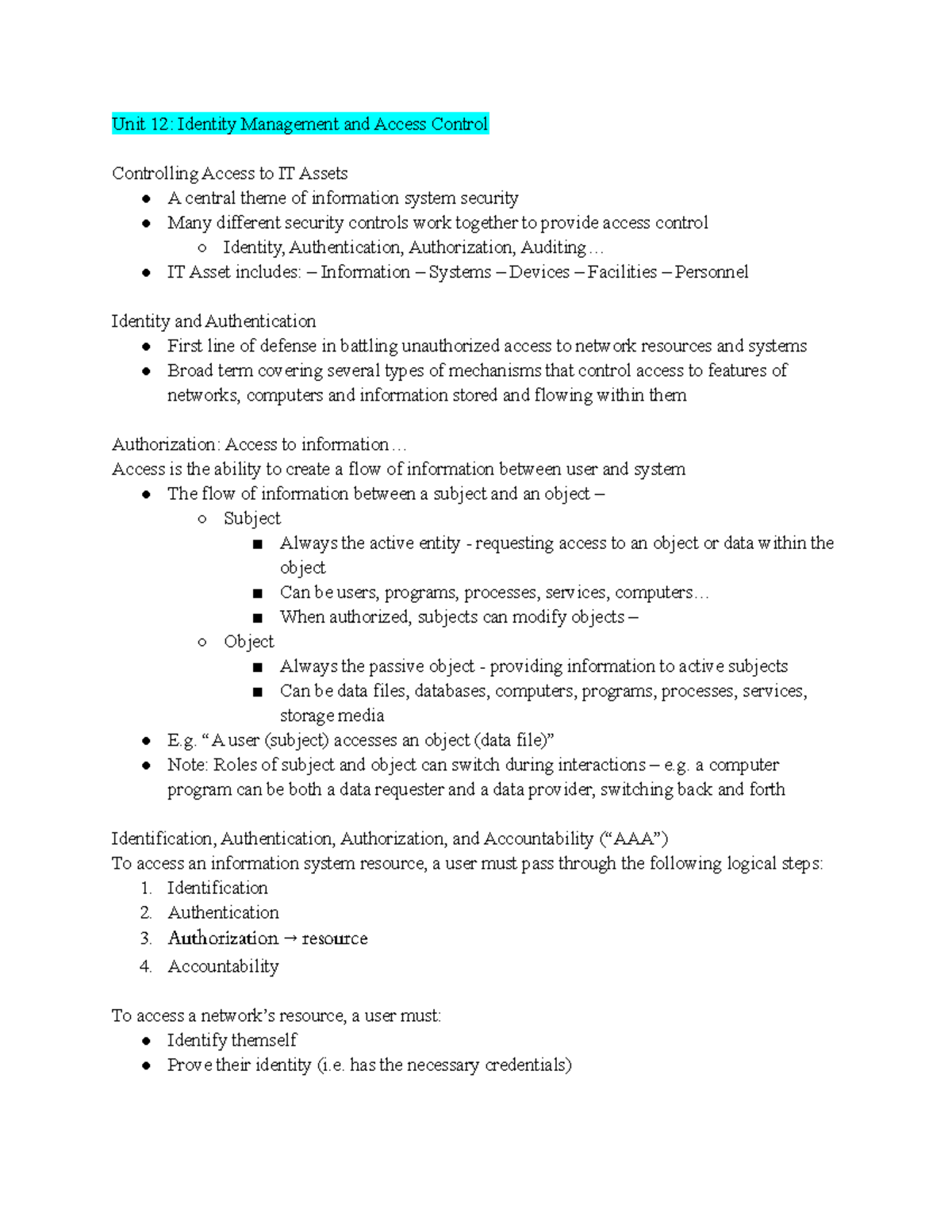 MIS 5206 Module 12 - Lecture notes 12 - Unit 12: Identity Management ...