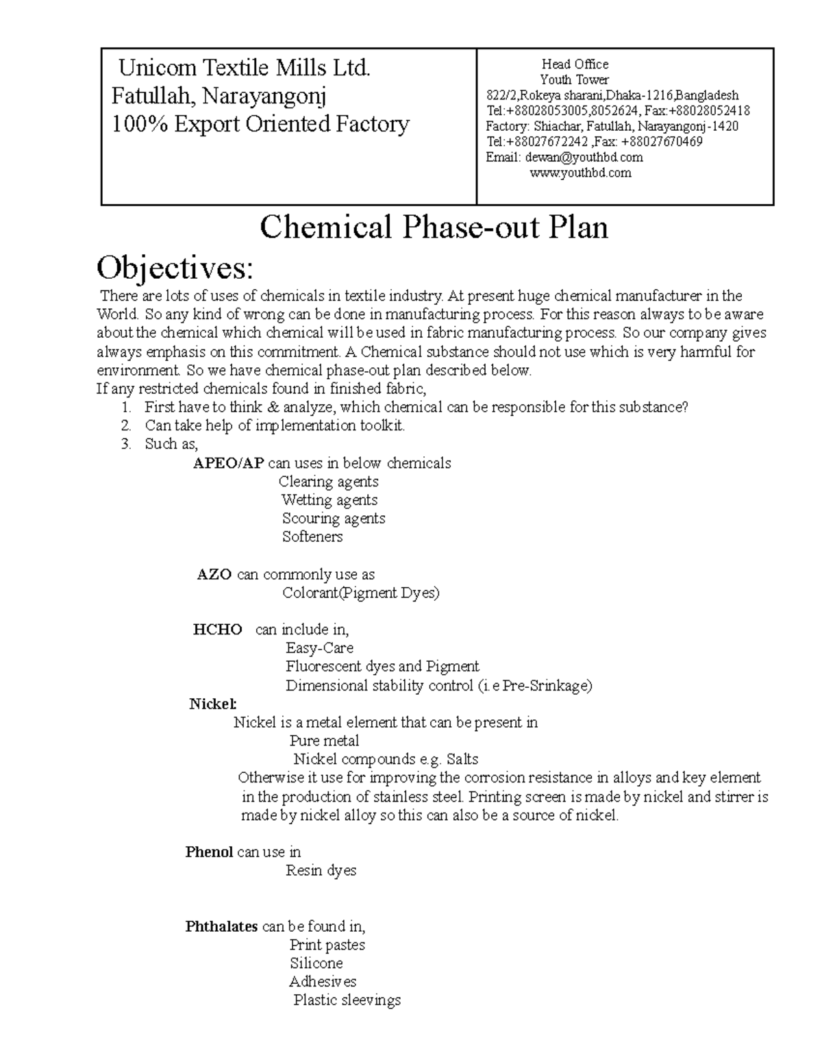 Chemical Phase -out Plan - Chemical Phase-out Plan Objectives: There ...