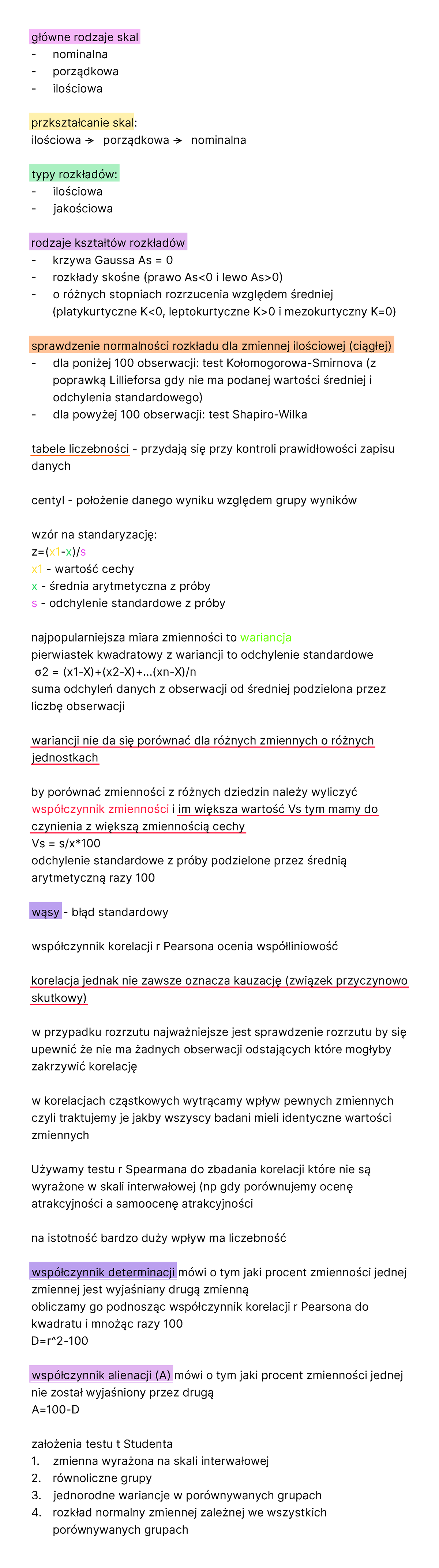 Statystyka - notatki ze skryptu z podstaw statystyki - główne rodzaje ...
