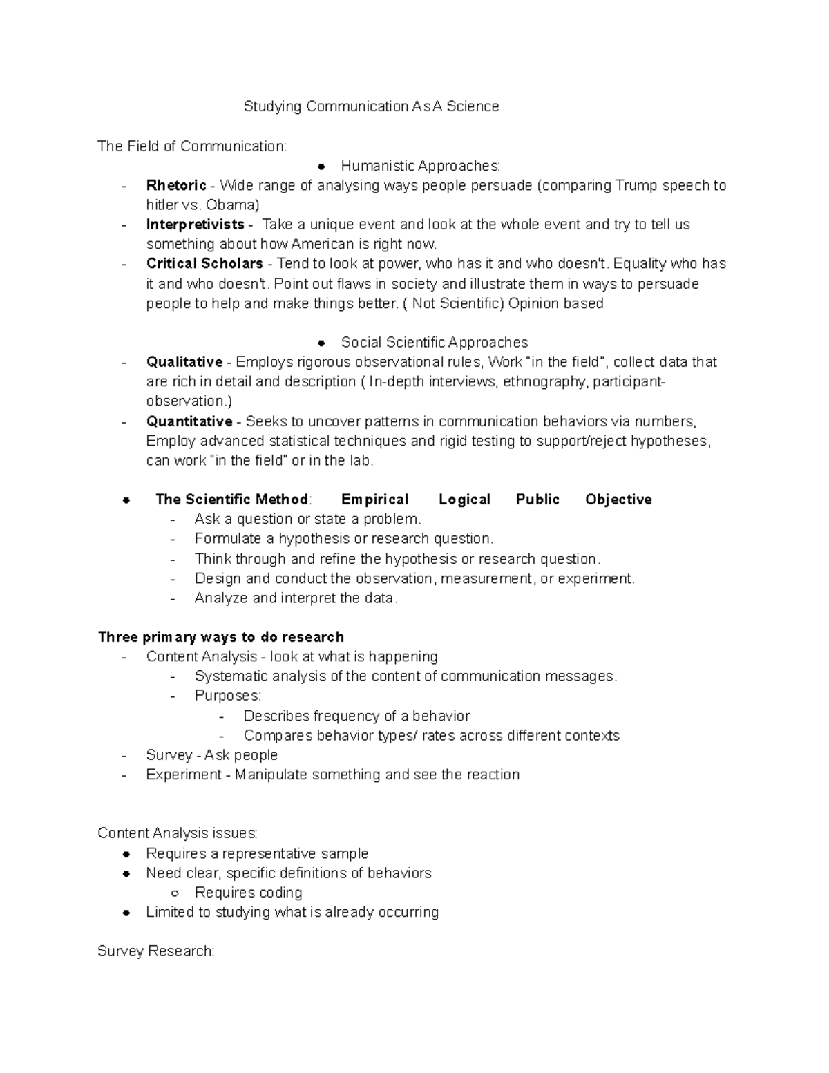 Comm 1000 - Study Guide - Studying Communication As A Science The Field ...