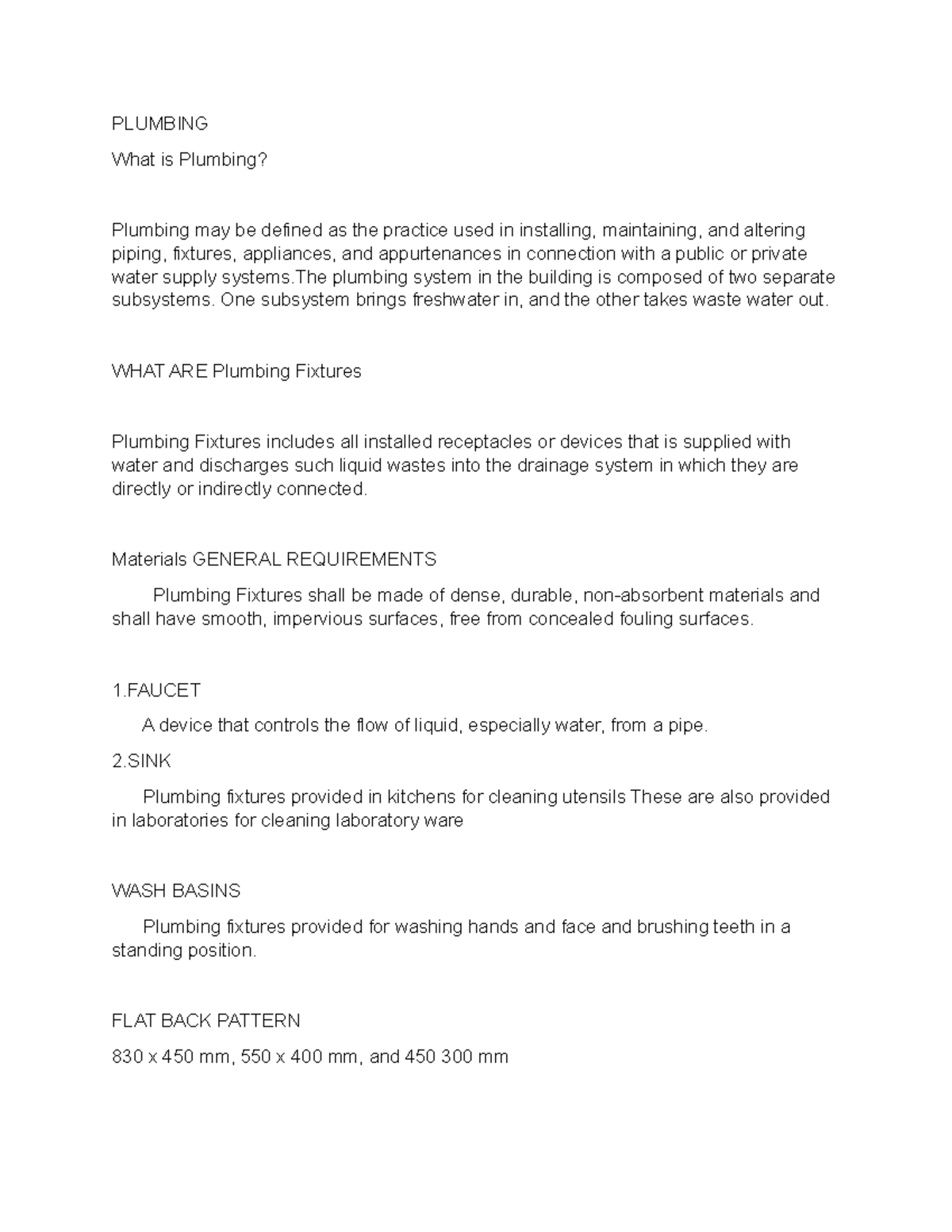 Introduction - notes - PLUMBING What is Plumbing? Plumbing may be ...