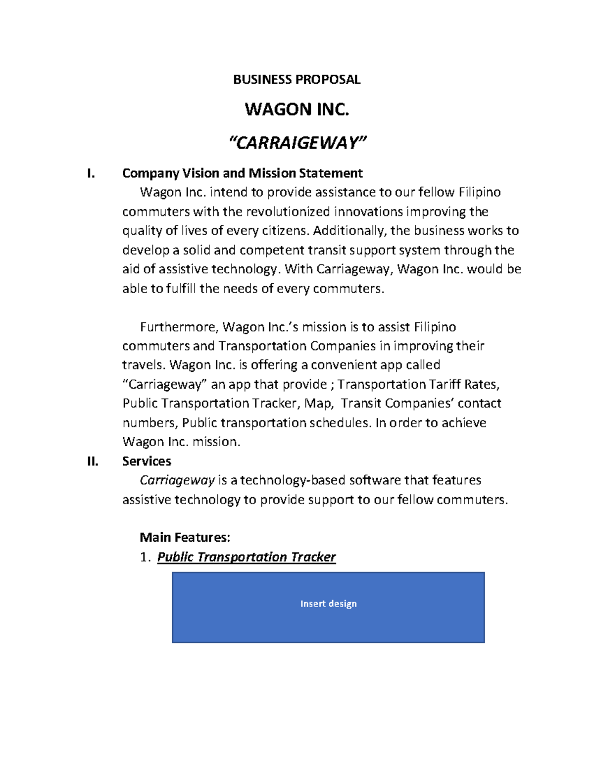 Business Proposal - BUSINESS PROPOSAL WAGON INC. “CARRAIGEWAY” I ...