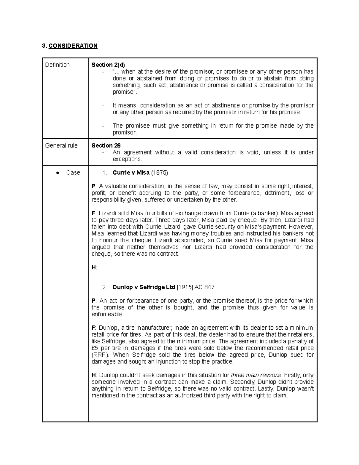 LLB 10503 - notes Consideration - 3. CONSIDERATION Definition Section 2 ...