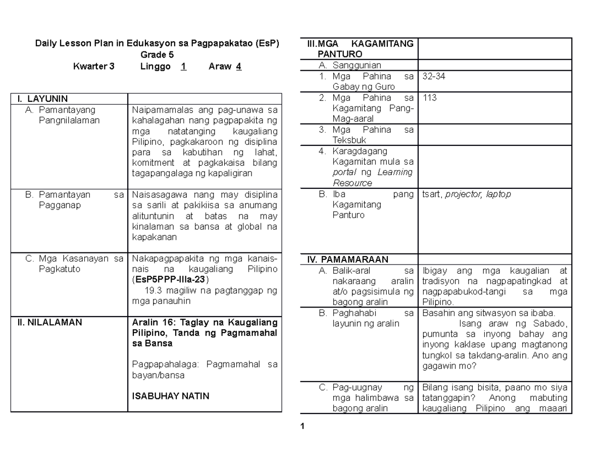 Aralin-16 Day-4 - FEEL Free - Daily Lesson Plan in Edukasyon sa ...