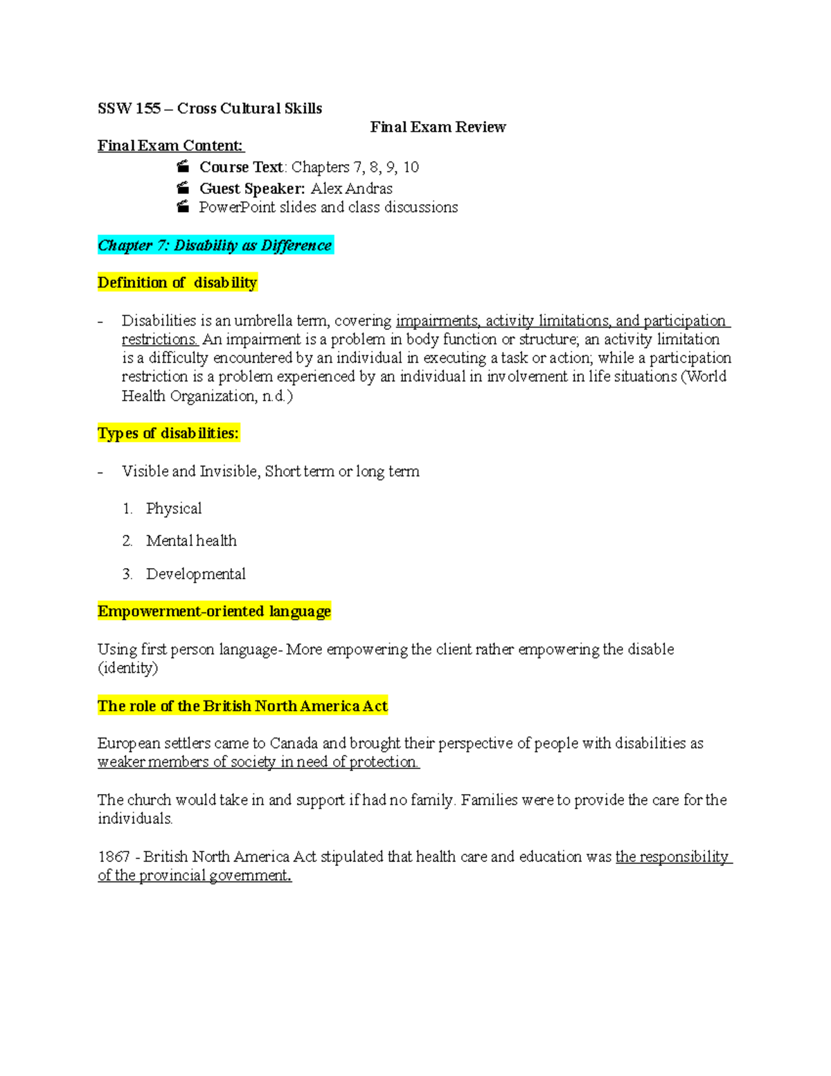 Final Exam 2018, questions and answers - SSW 155 – Cross Cultural ...