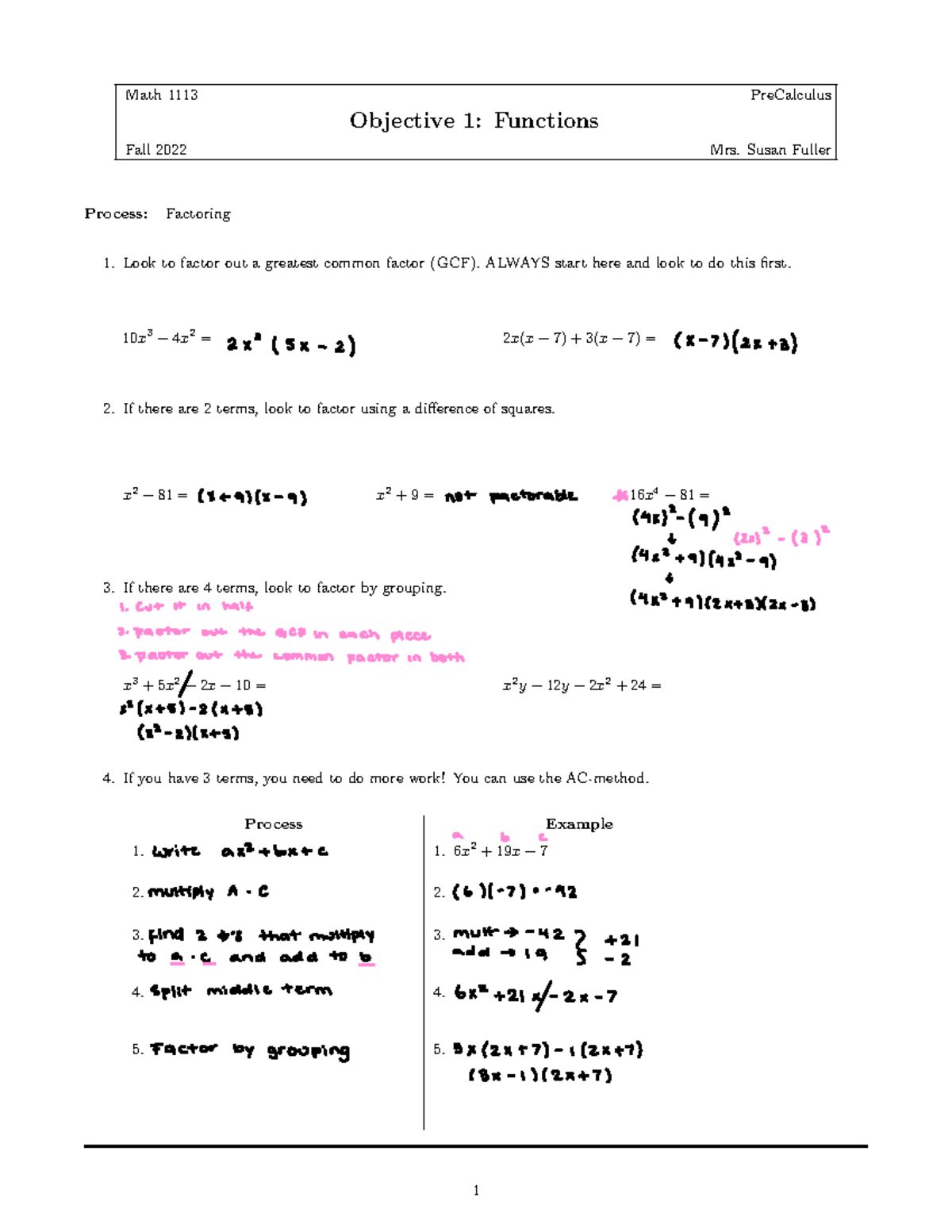 Homework 1 completed notes - Math 1113 PreCalculus Objective 1 ...