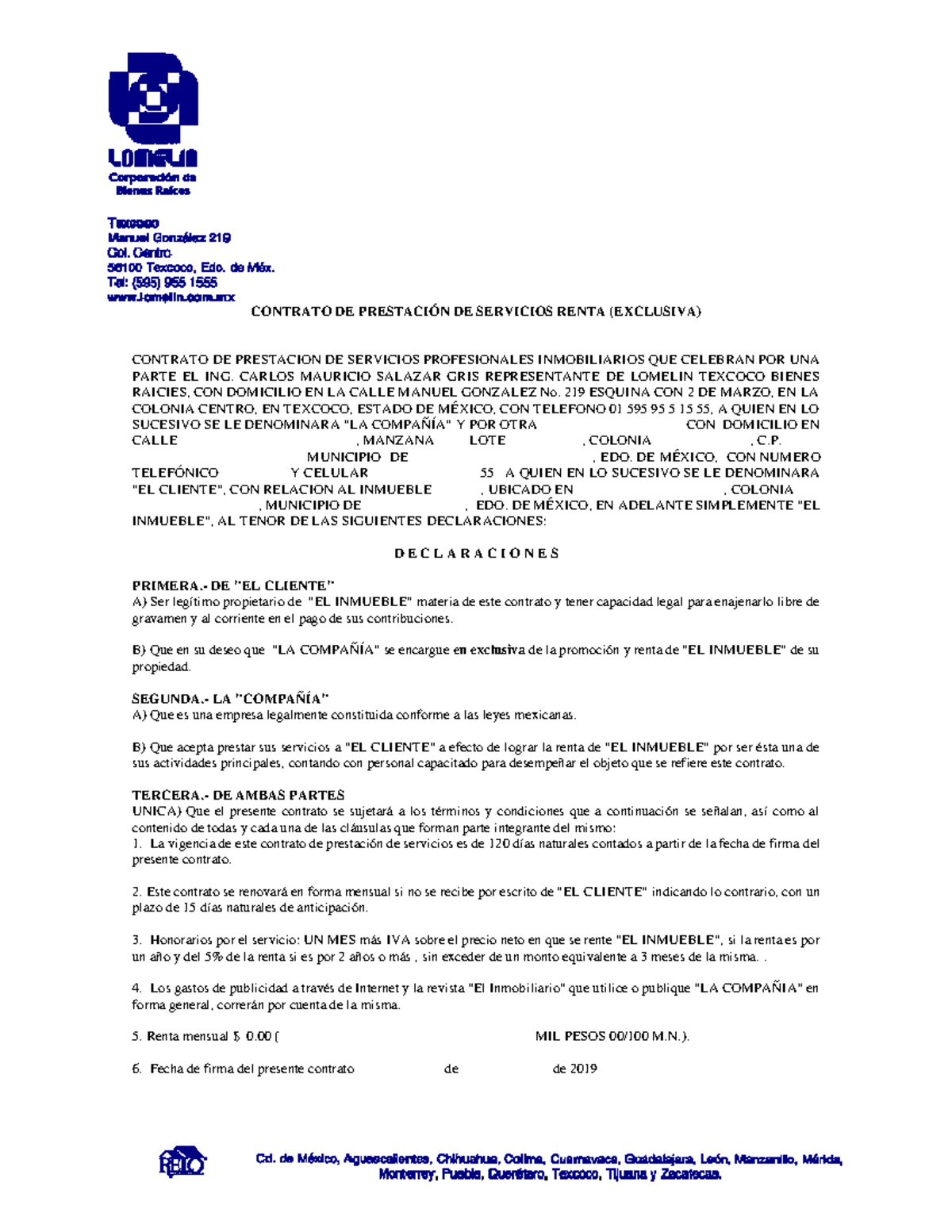 Machote Contrat Renta - Ejercicios de Contratos Civiles y Mercantiles ...