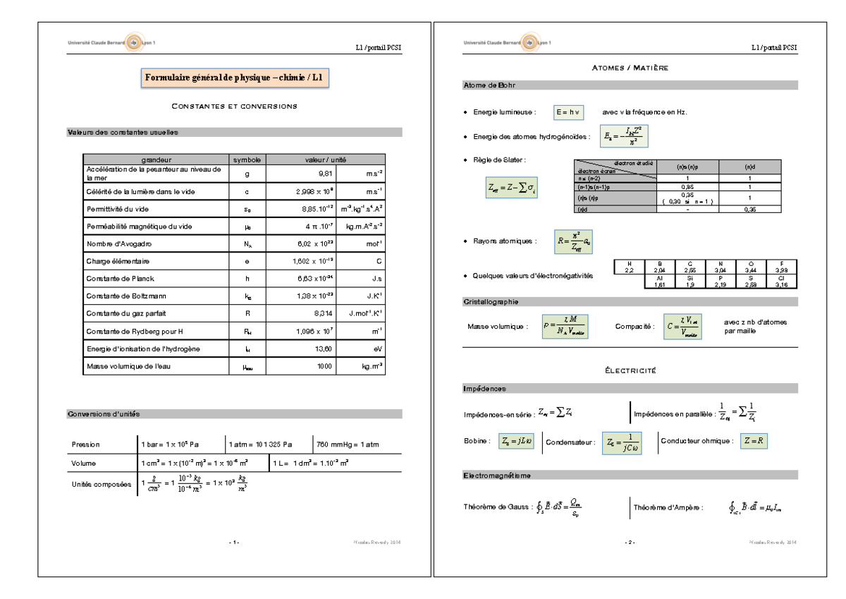 Formulaire general PCSI a imprimer - Formulaire général de physique ...