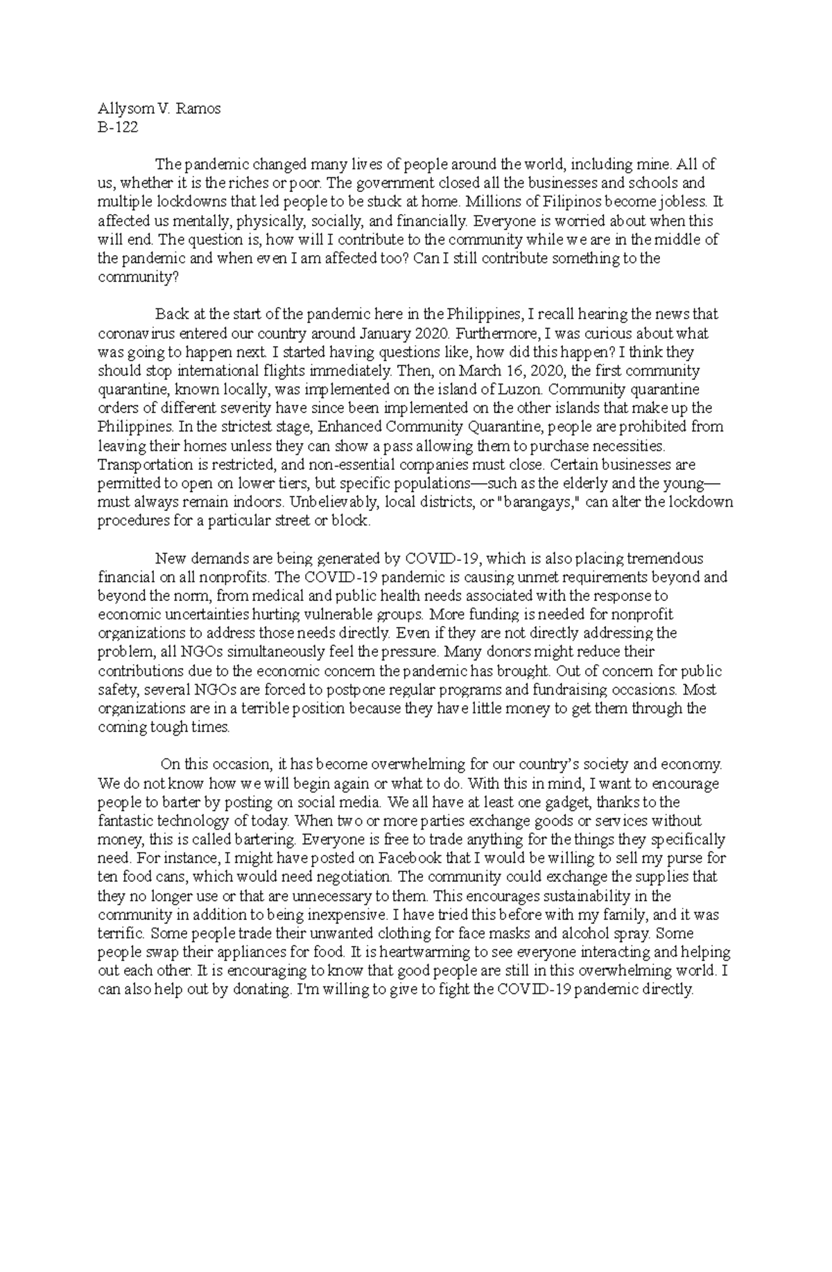 LTS Journal No. 2 (Edited) - Allysom V. Ramos B- The pandemic changed ...