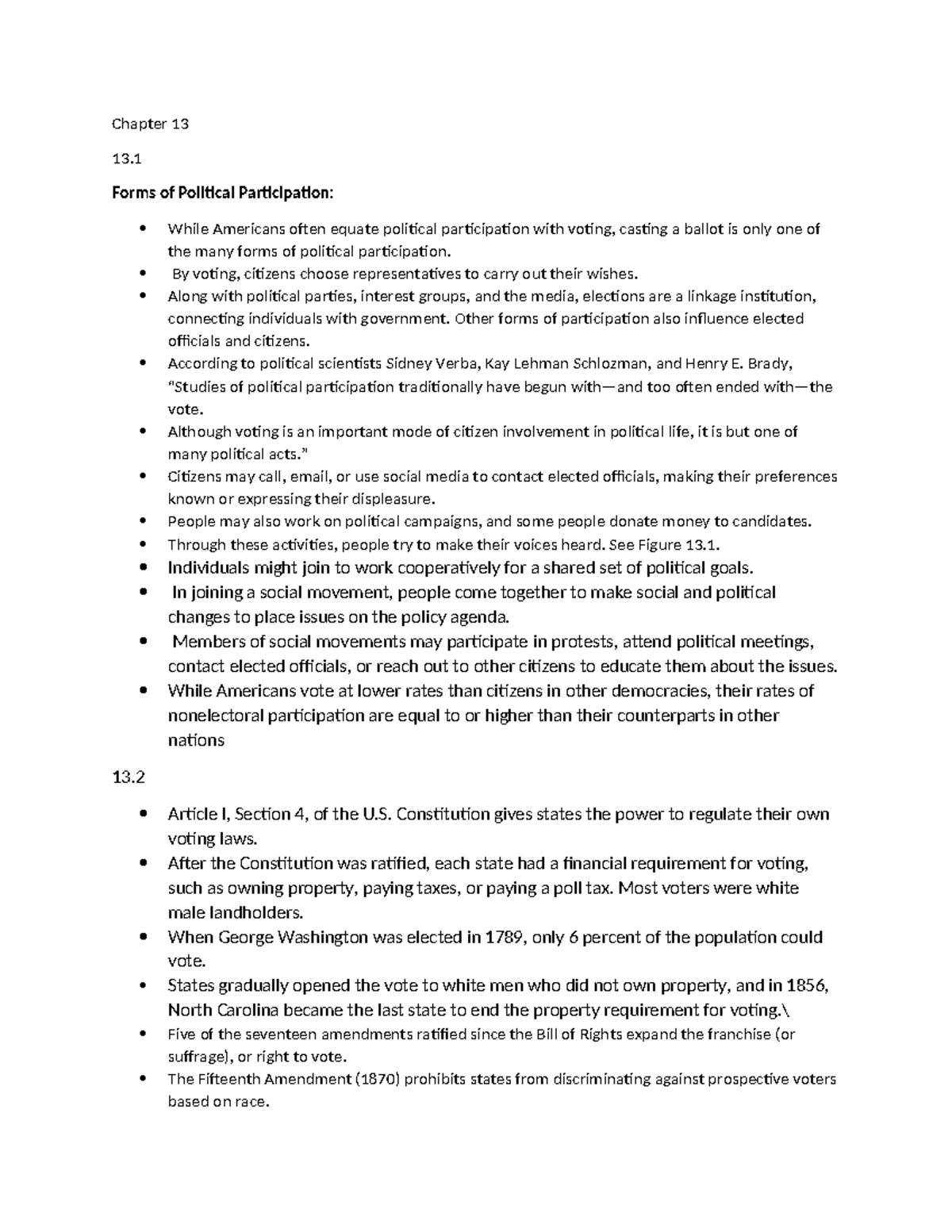 Chapters 13-16 - Chapter 13-16 notes for book Presidential Election ...