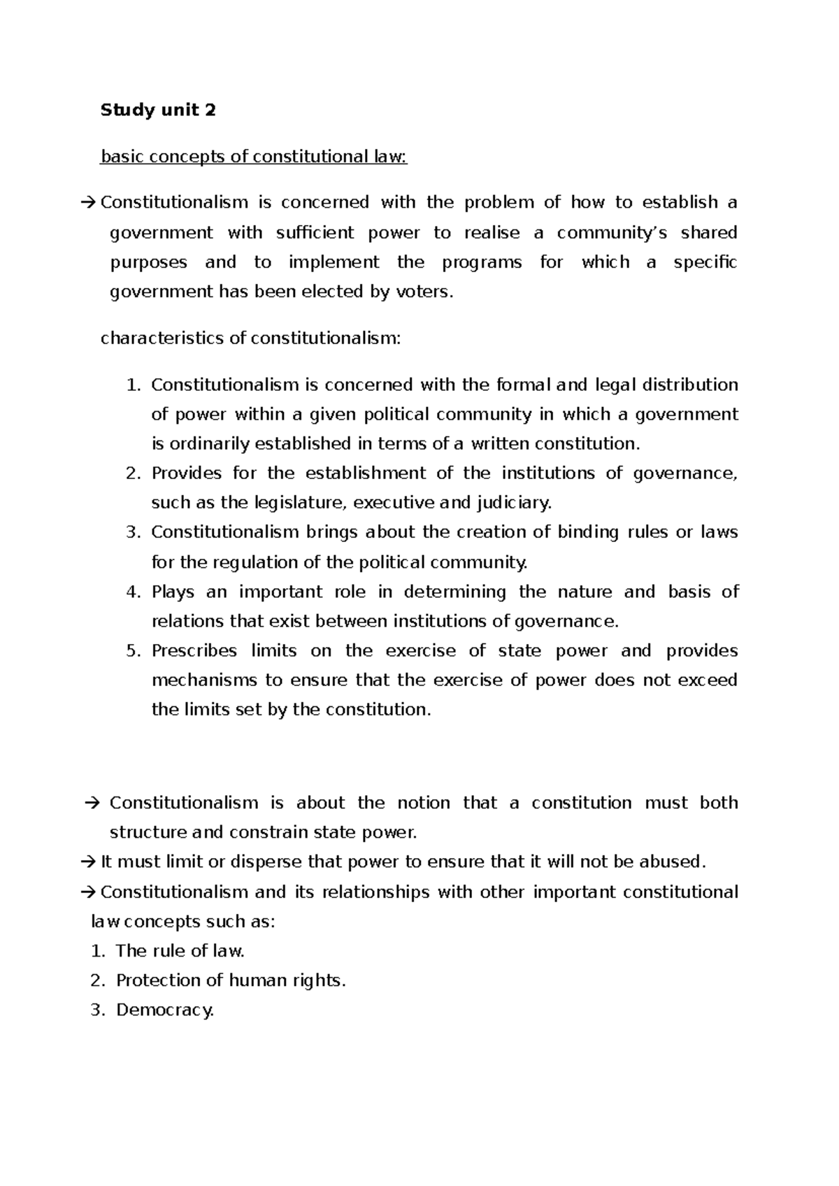 275-study unit 2 - constitutional law summaries - Study unit 2 basic concepts of constitutional ...