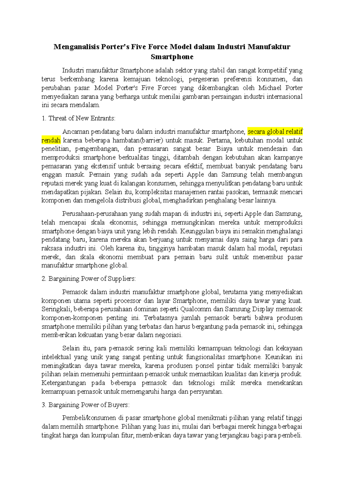 Menganalisis Porter - untar 2022 - Menganalisis Porter's Five Force ...