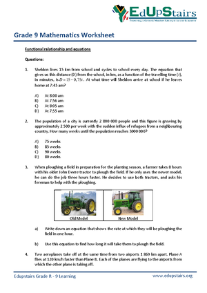 Functions-and-graphs - Grade 9 Mathematics Worksheet Edupstairs Grade R ...