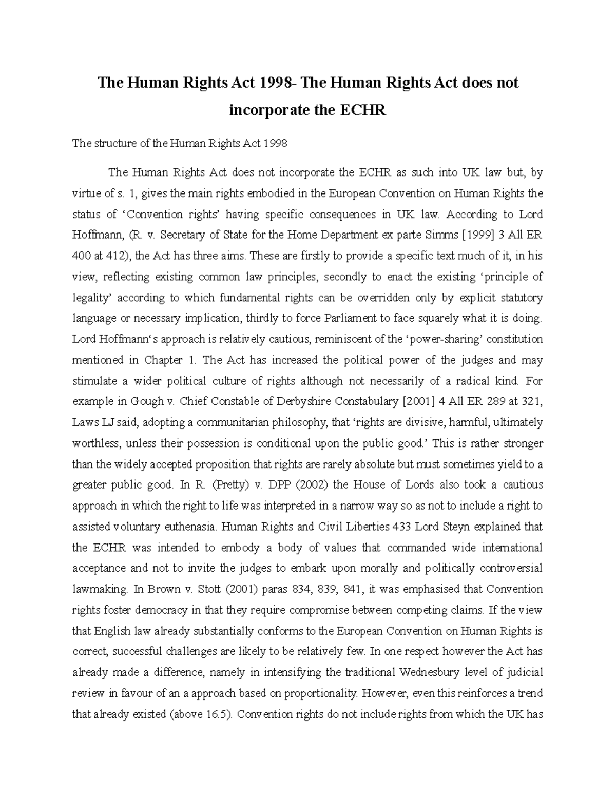 The Human Rights Act 1998 - The Human Rights Act 1998- The Human Rights ...