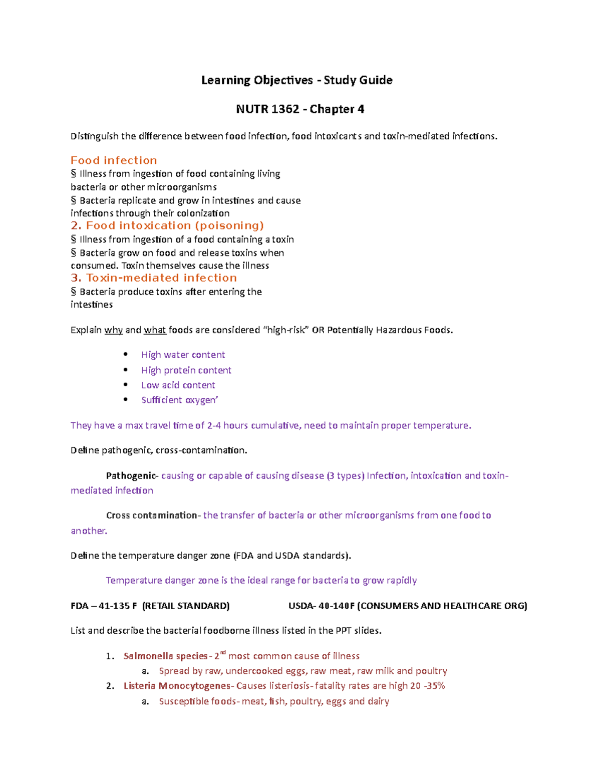 Learning Objective and Study Guide Chapter 4 - Learning Objectives - Study Guide NUTR 1362 ...