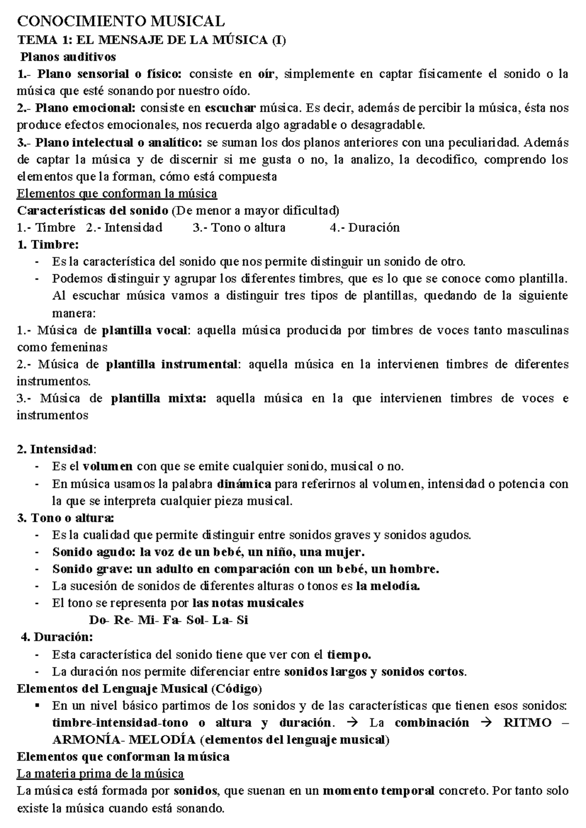 Apuntes Conocimiento Musical - CONOCIMIENTO MUSICAL TEMA 1: EL MENSAJE ...