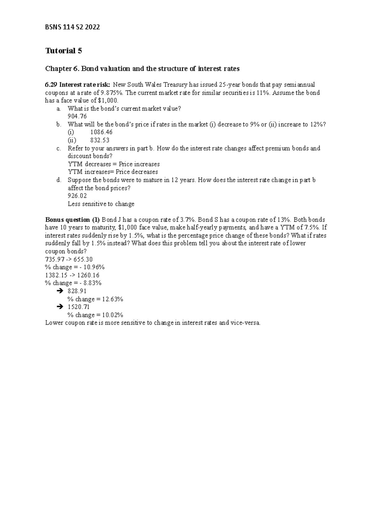 Tut 5 Question S2 2023 - Tutorial 5 - Financial Decision Making ...