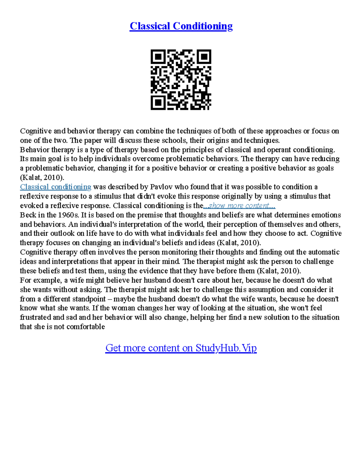 Classical Conditioning Essay - Classical Conditioning Cognitive and ...