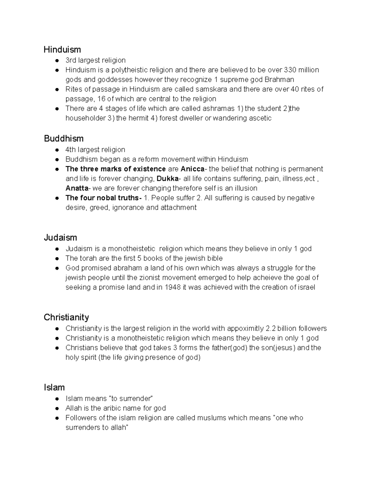 Untitled document - summary of religions - Hinduism 3rd largest ...