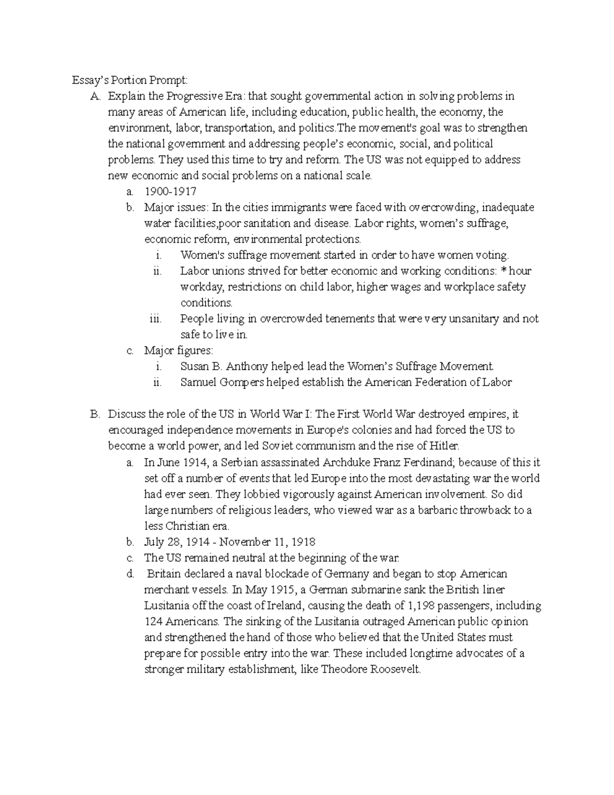 History Midterm #2 - Assignment from class - Essay’s Portion Prompt: A ...