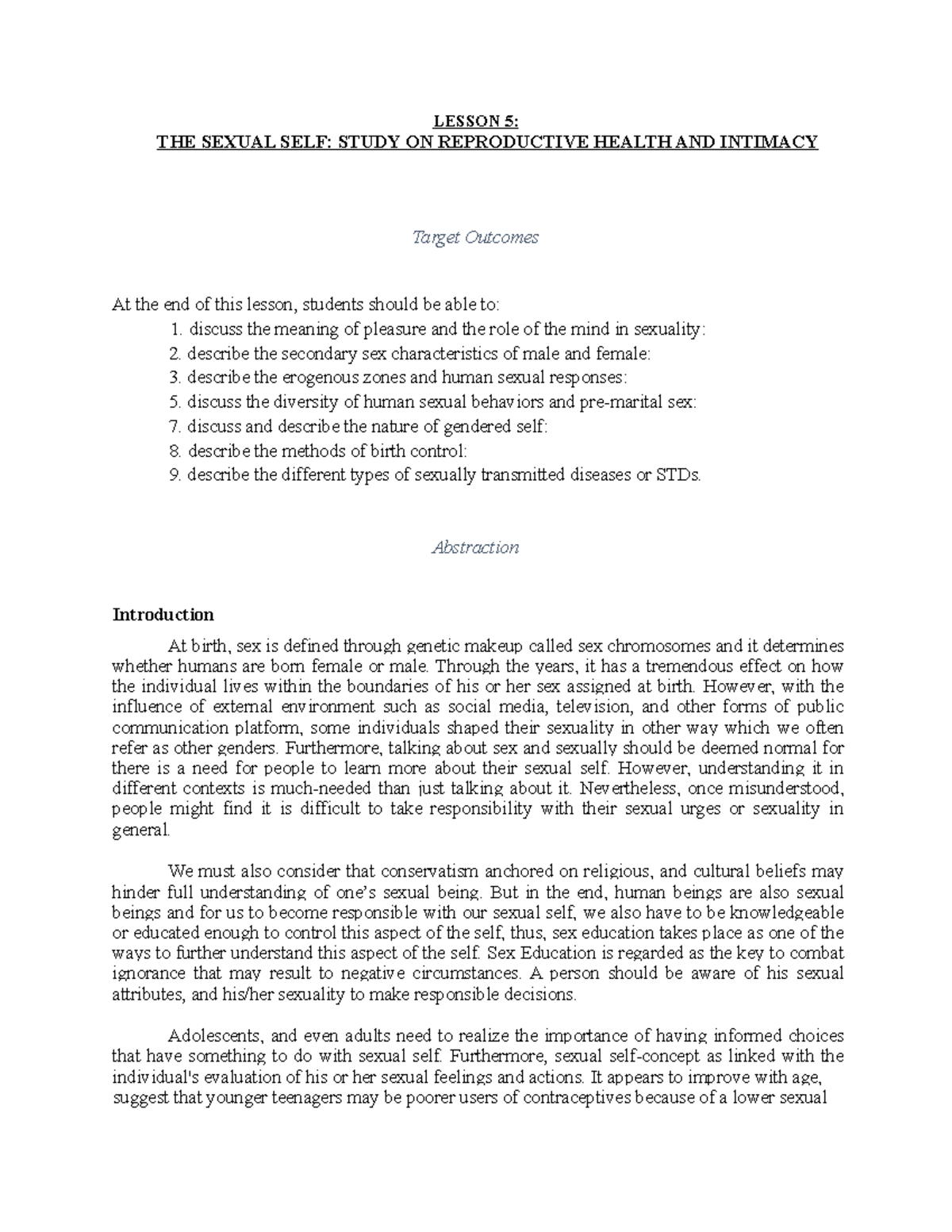 Lesson 5 Sexual Aspect of the Self-Study on Reproductive Health and ...