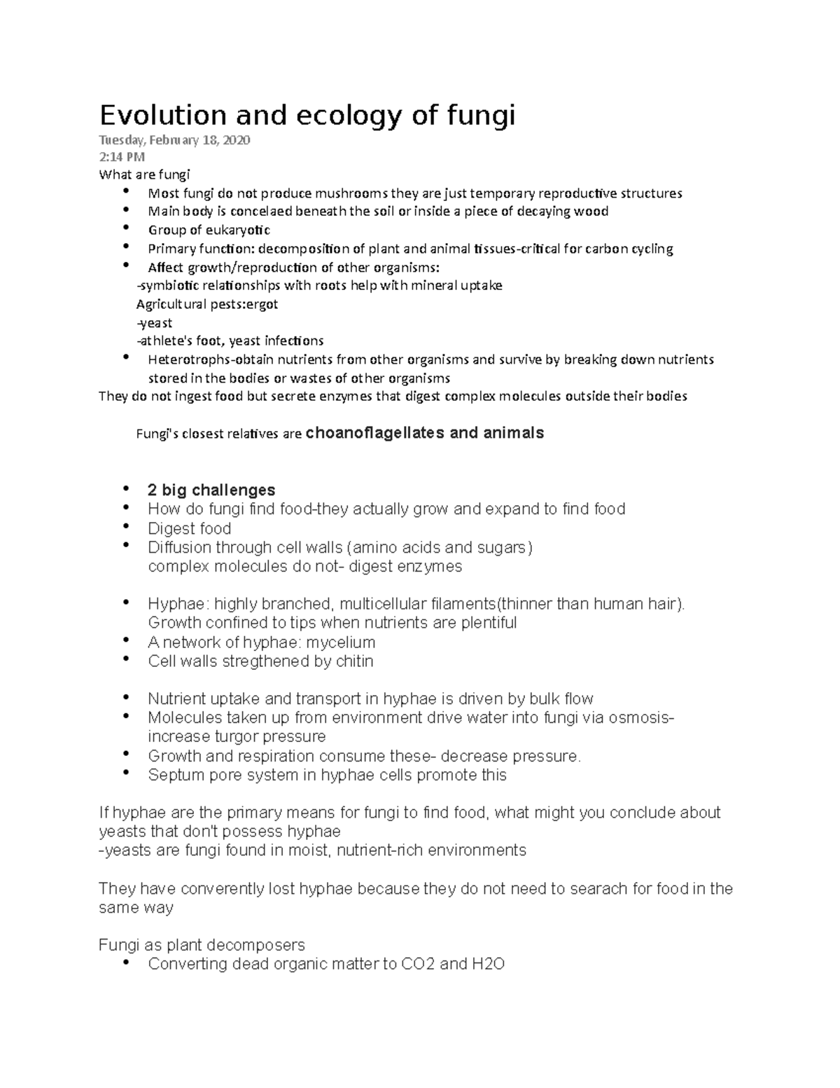 Evolution and ecology of fungi - Evolution and ecology of fungi Tuesday ...