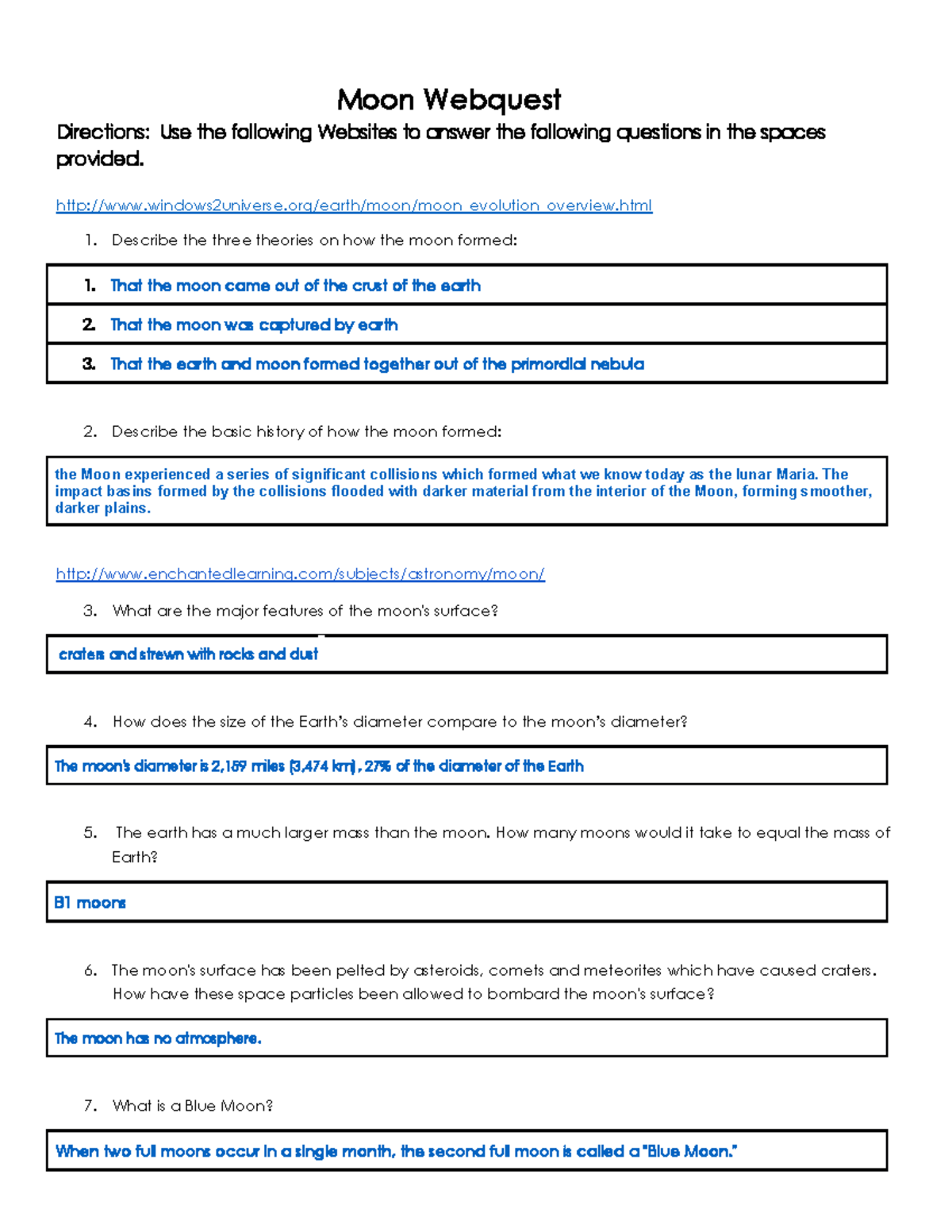 Copy of Moon Webquest 2022 - Moon Webquest Directions: Use the ...