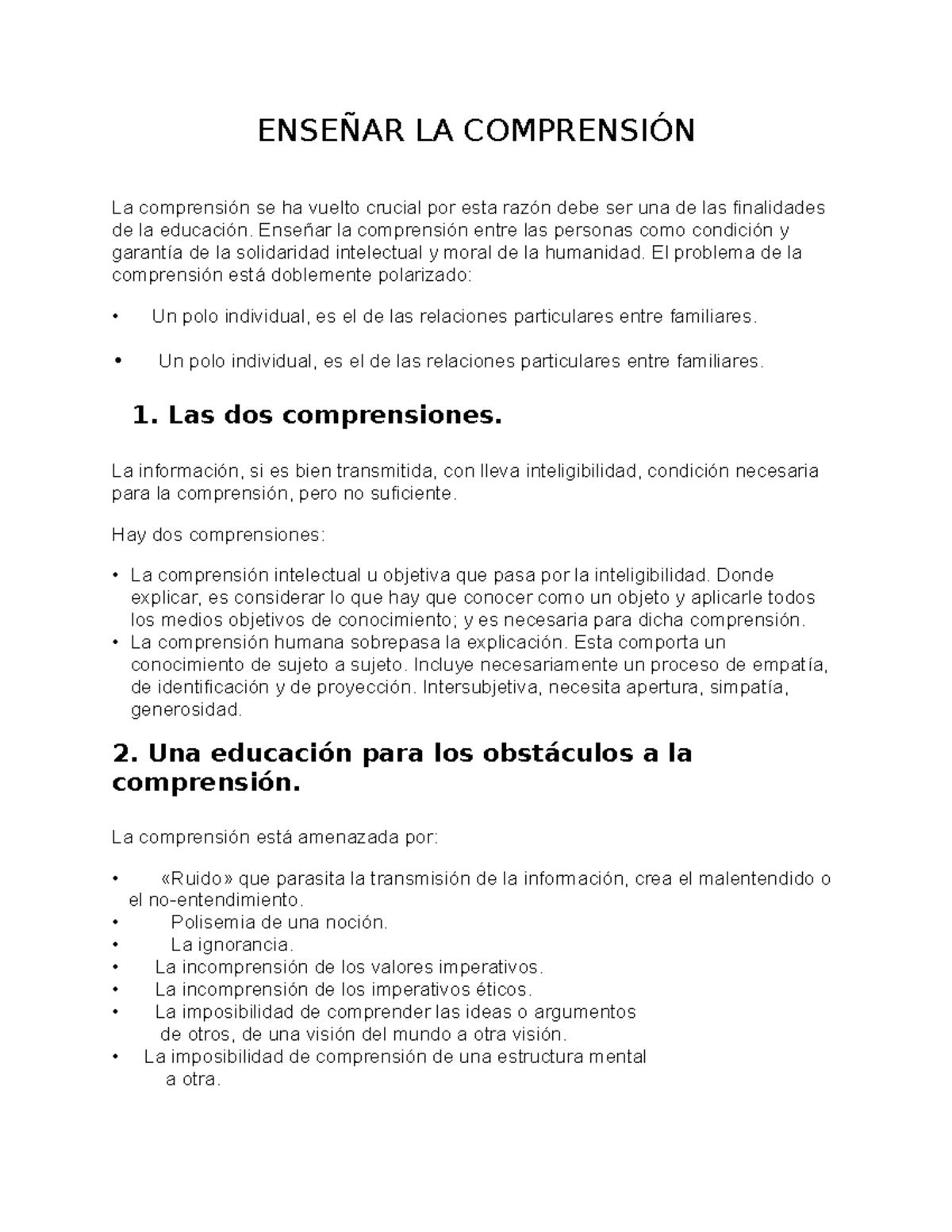 La importancia de la comprensión humana - ENSEÑAR LA COMPRENSIÓN La ...