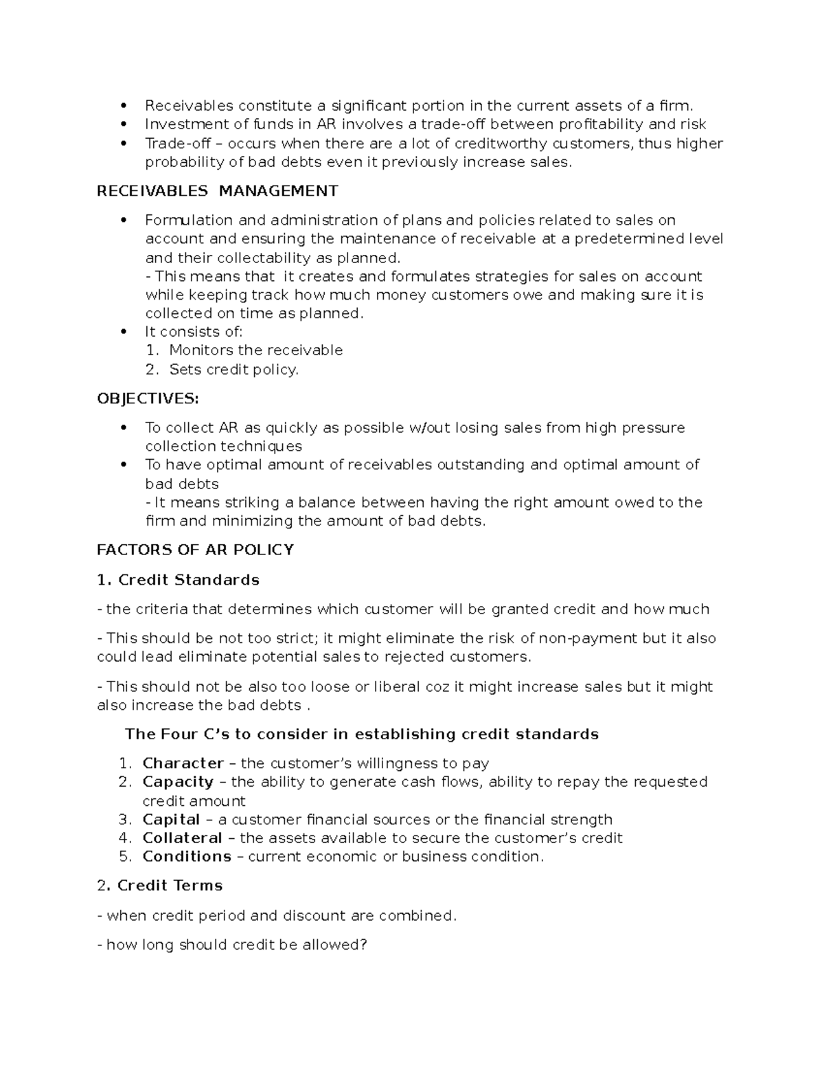 Finman Midterm - Receivables constitute a significant portion in the ...