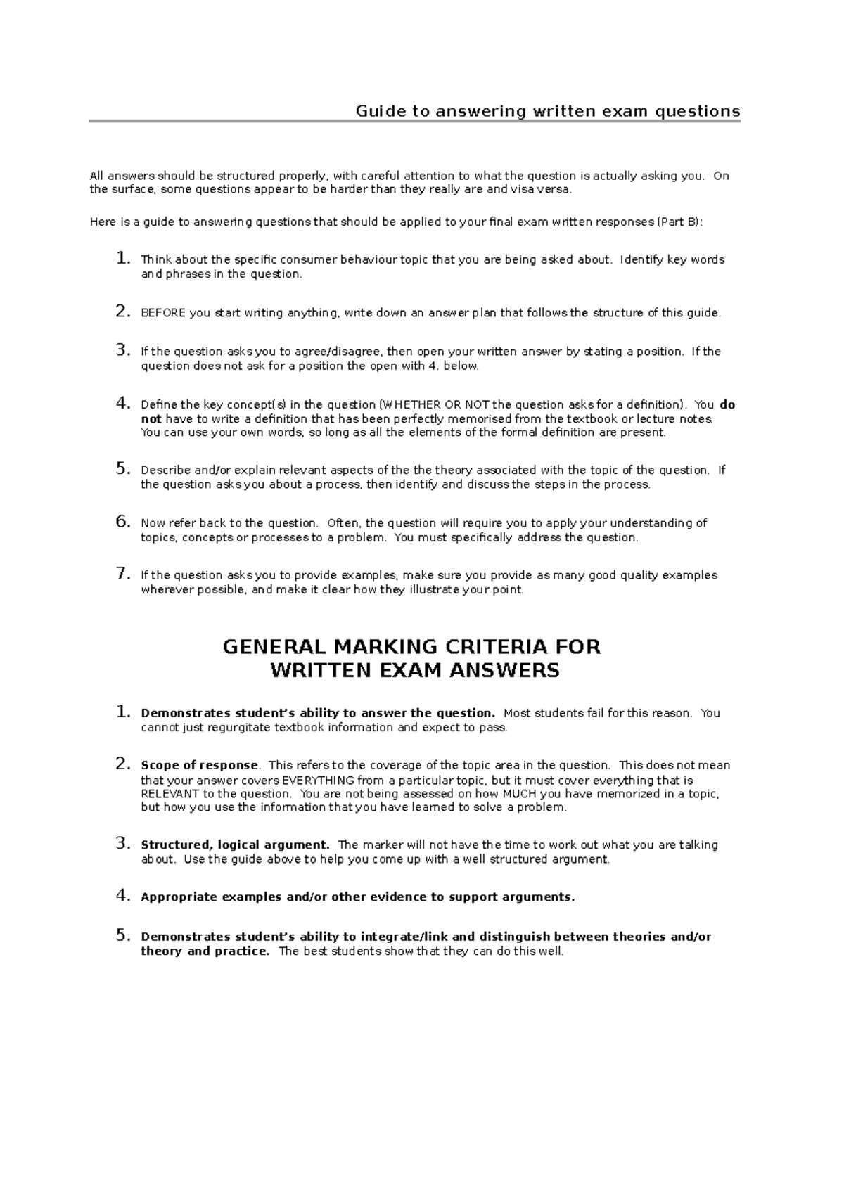 Guide To Answering Exam Questions Guide To Answering Written Exam