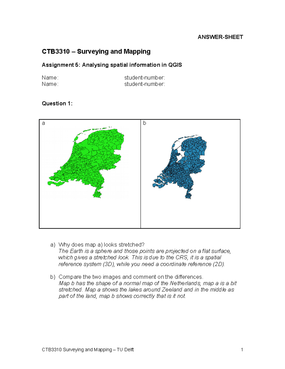 CTB3310 Assignment 5 - ANSWER-SHEET CTB3310 – Surveying and Mapping Assignment 5: Analysing ...