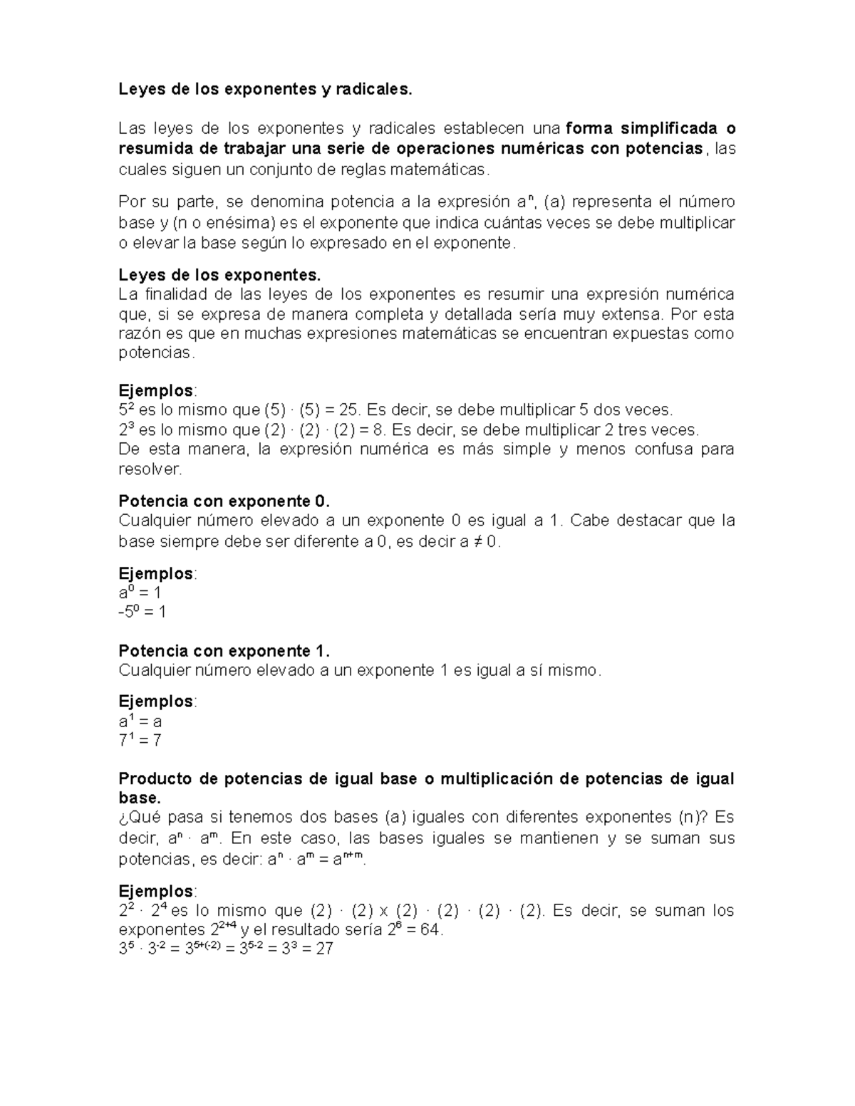 Leyes de los exponentes y radicales - Las leyes de los exponentes y ...