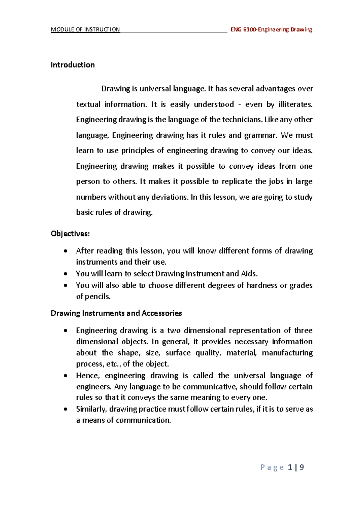 Module 1-Drawing Instruments and Accessories - Introduction Drawing is ...