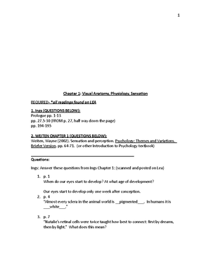 Chapter 1-6 key terms - notes - Psychology of Vision Key Terms and ...