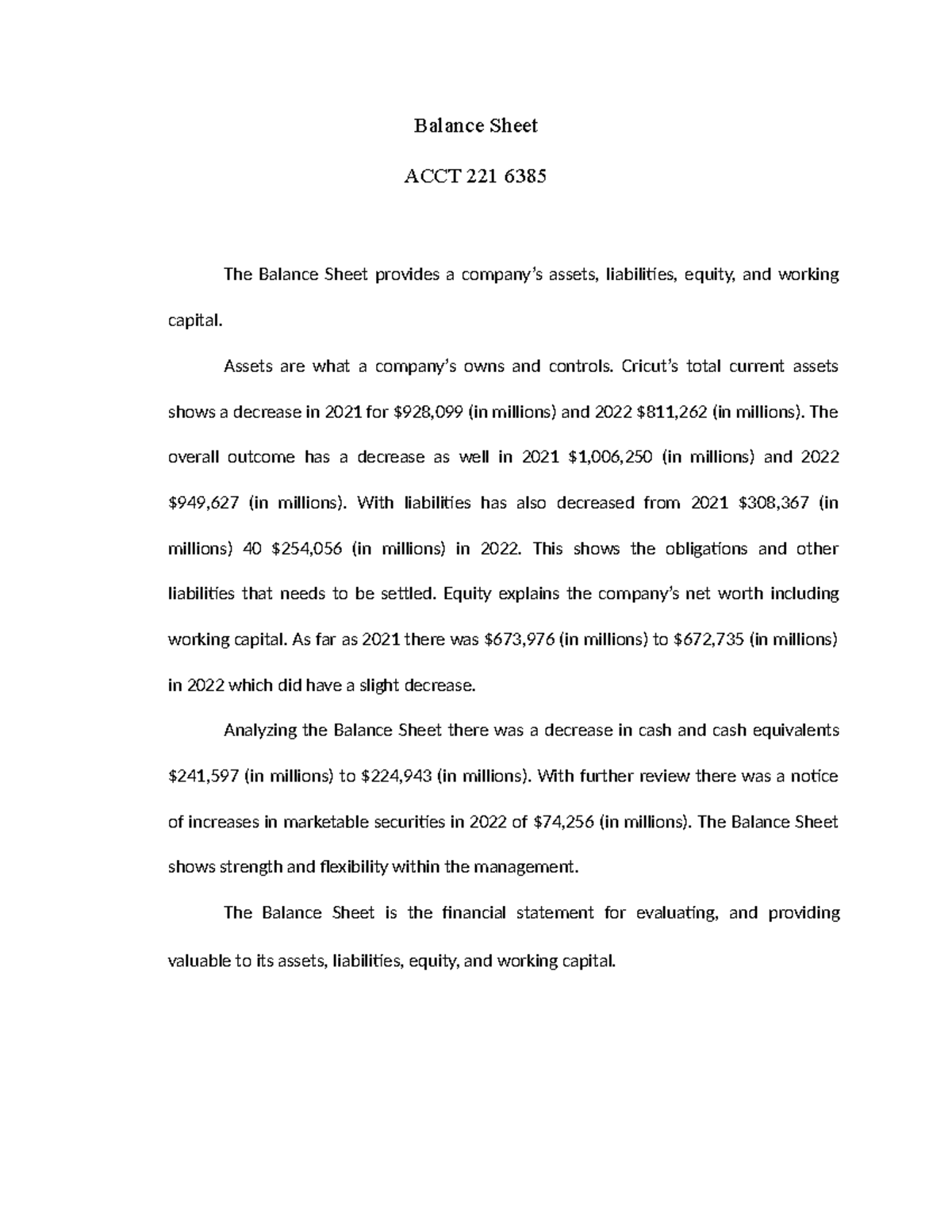 Balance Sheet assignments - Balance Sheet ACCT 221 6385 The Balance ...