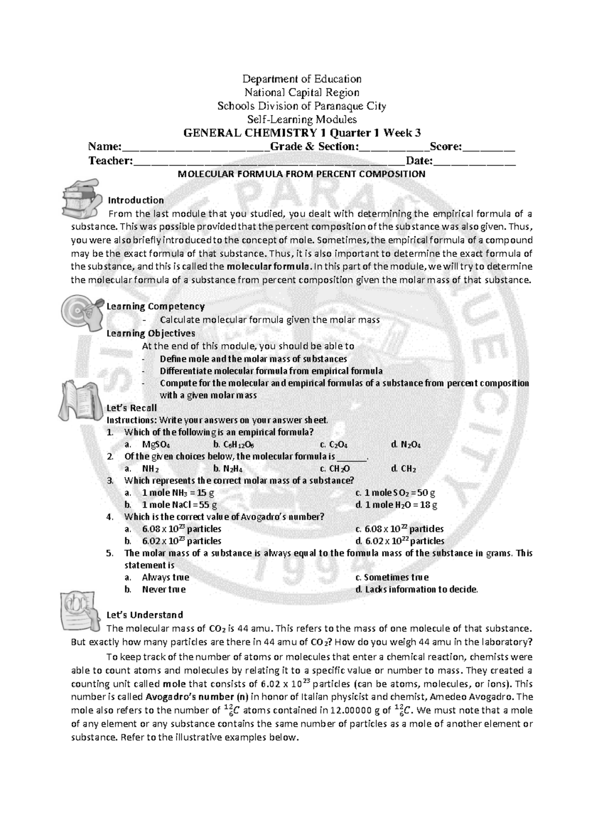 Module-3_Week-3_Chem1_Q1 - Department of Education National Capital ...
