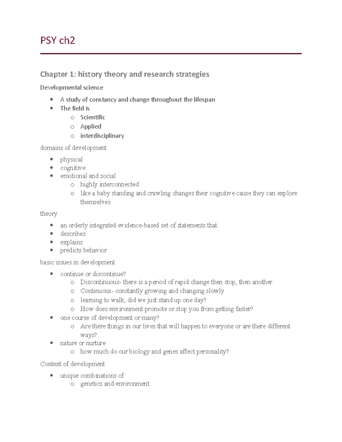 Psy ch 2-4 - notes went over in lecture - PSY ch Chapter 1: history ...