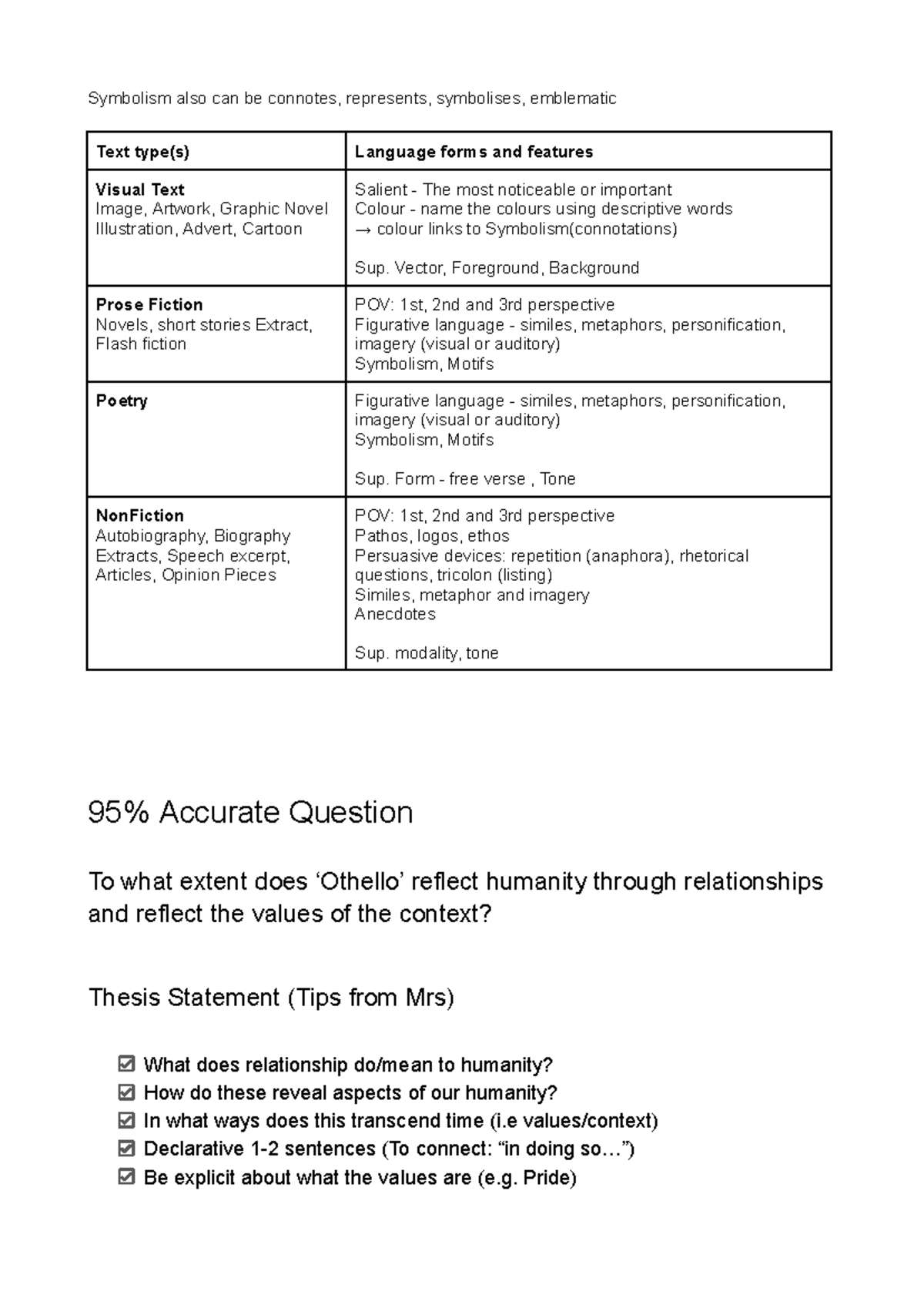Text type(s) Cheat sheets - English Prep - Symbolism also can be ...