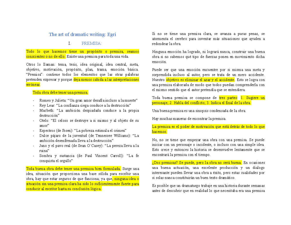 The art of dramatic writing resumen - The art of dramatic writing: Egri ...