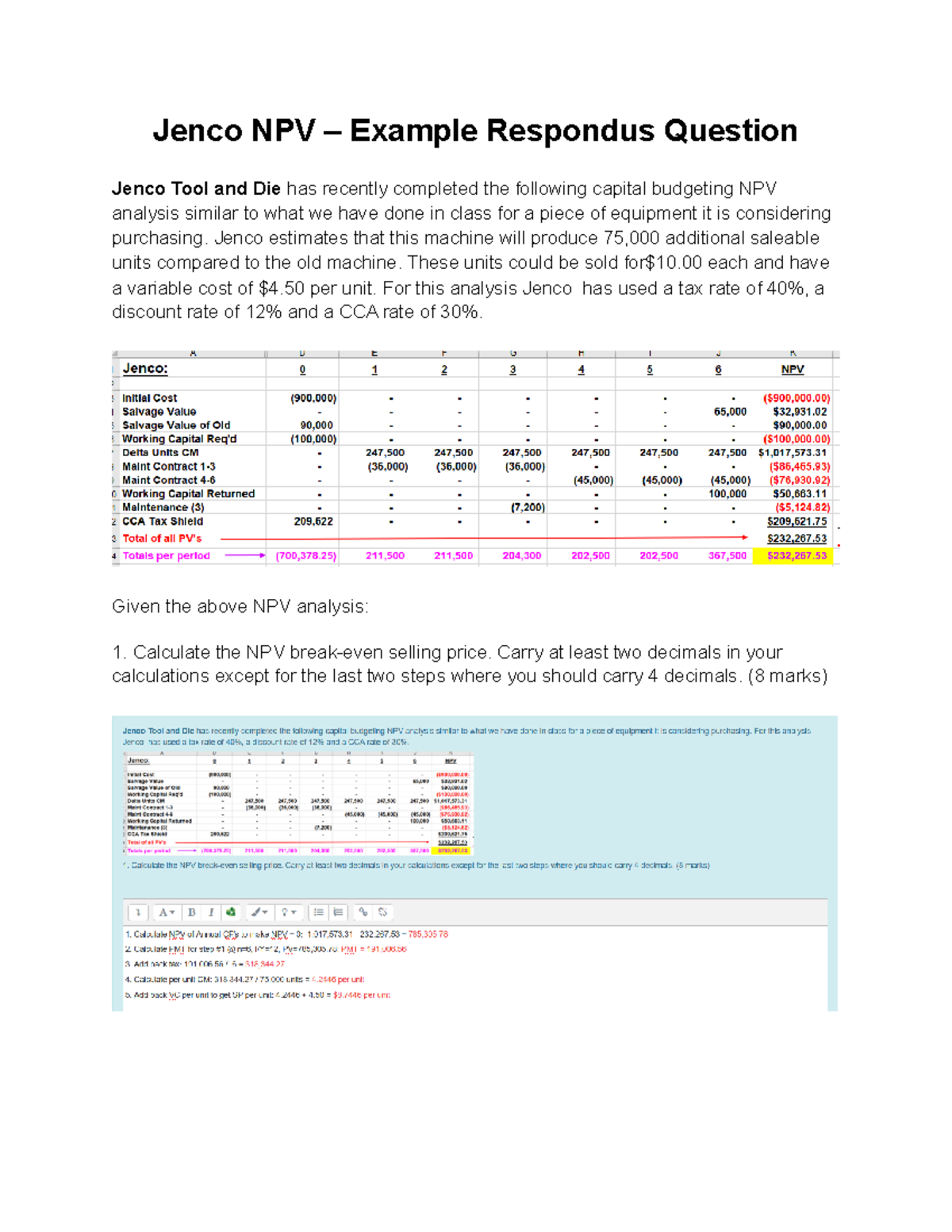 Jenco Respondus NPV-soln - Jenco NPV – Example Respondus Question Jenco ...