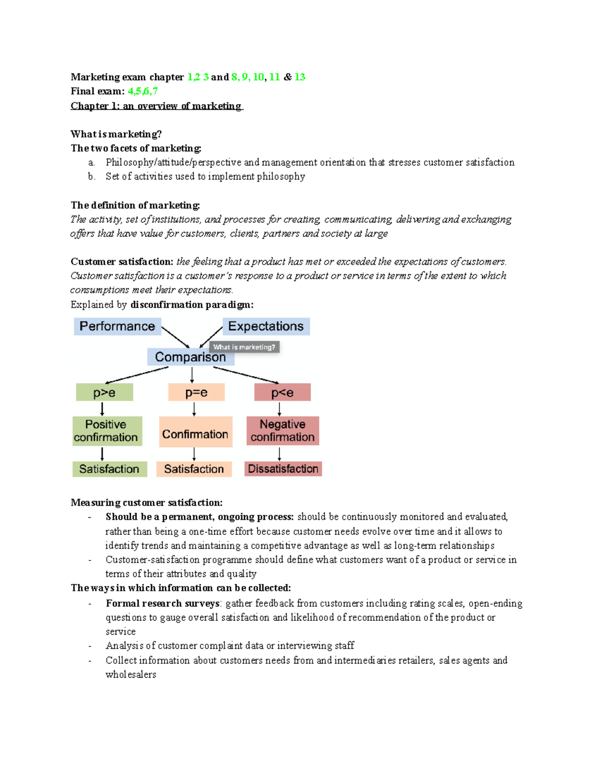 Marketing exam final summary - Marketing exam chapter 1,2 3 and 8, 9 ...