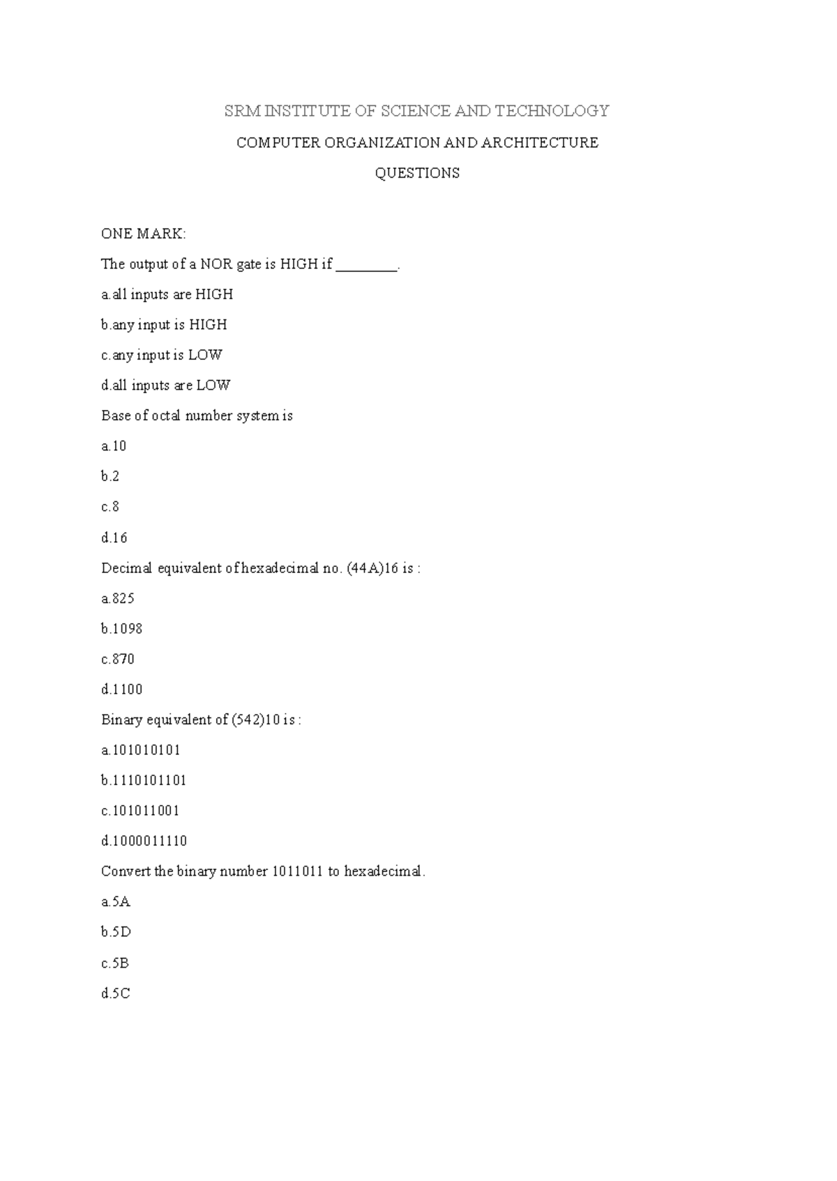 Coaqb - COA question bank 2021 regulation - SRM INSTITUTE OF SCIENCE ...