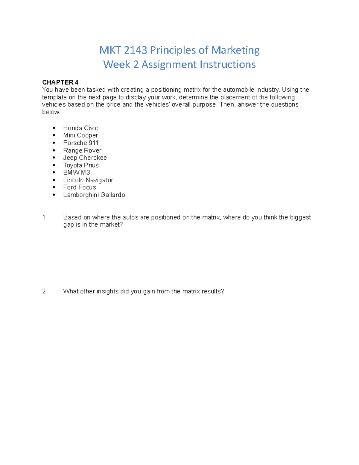 MKT 2143 Week 2 Assignment Instructions - MKT 2143 Principles of ...