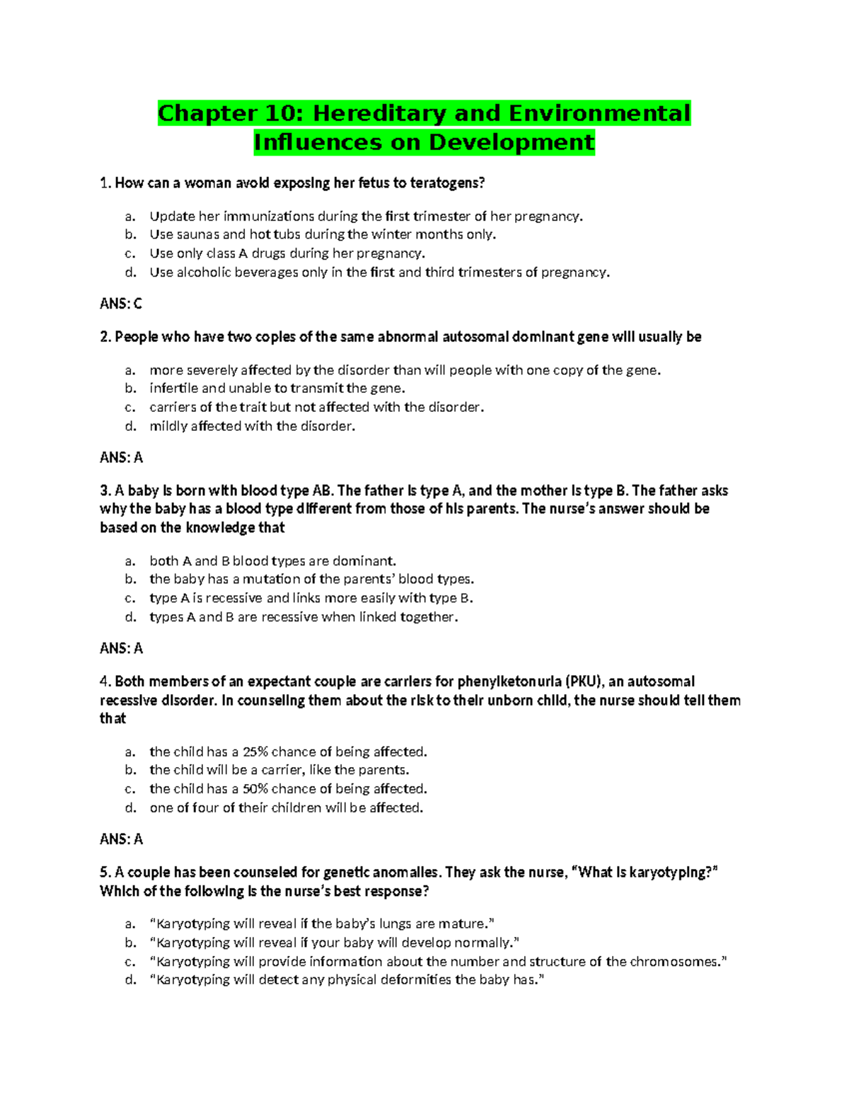 Final exam 0B QTS1 - Chapter 10: Hereditary and Environmental ...
