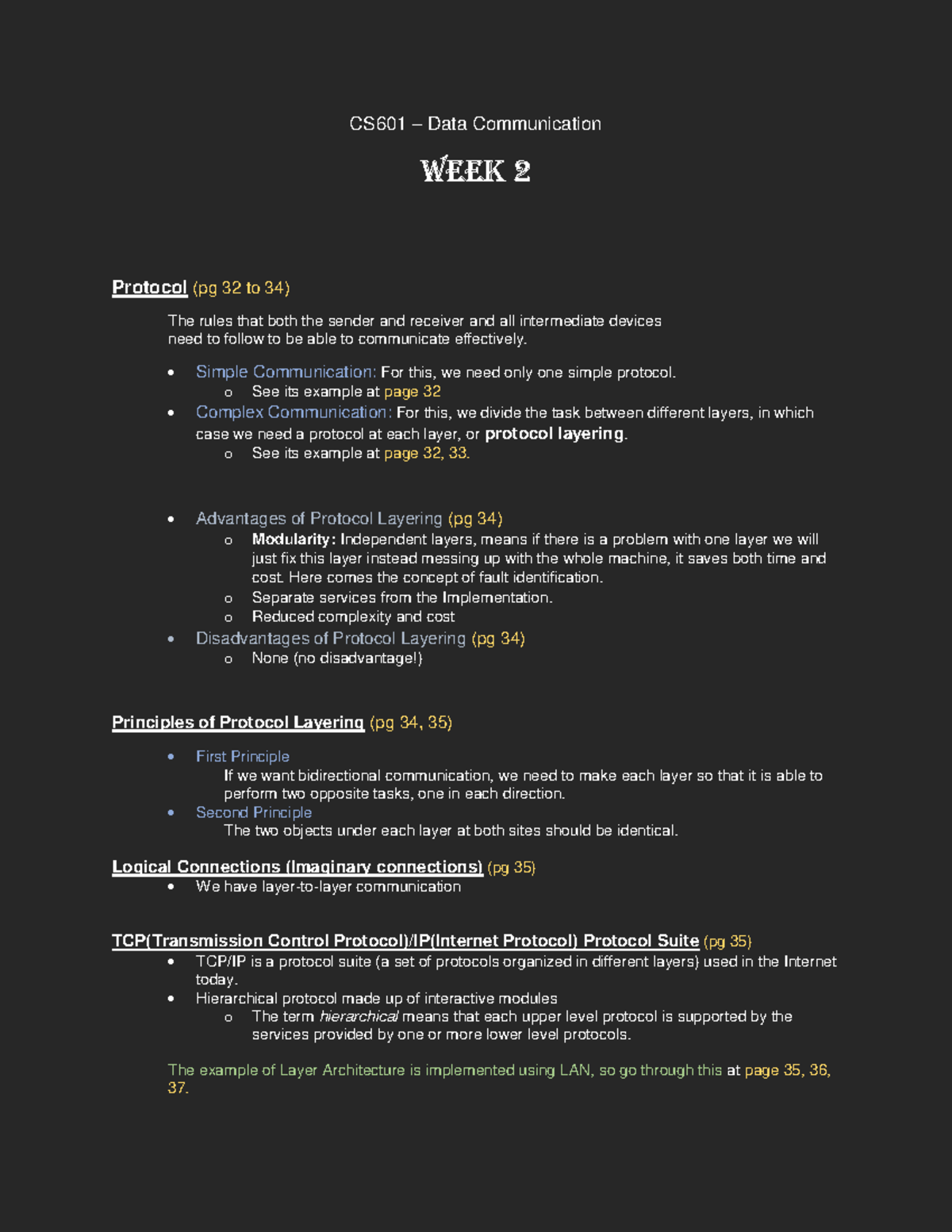 Week 2 CS601 - CS601 – Data Communication WEEK 2 Protocol (pg 32 to 34) The rules that both the ...