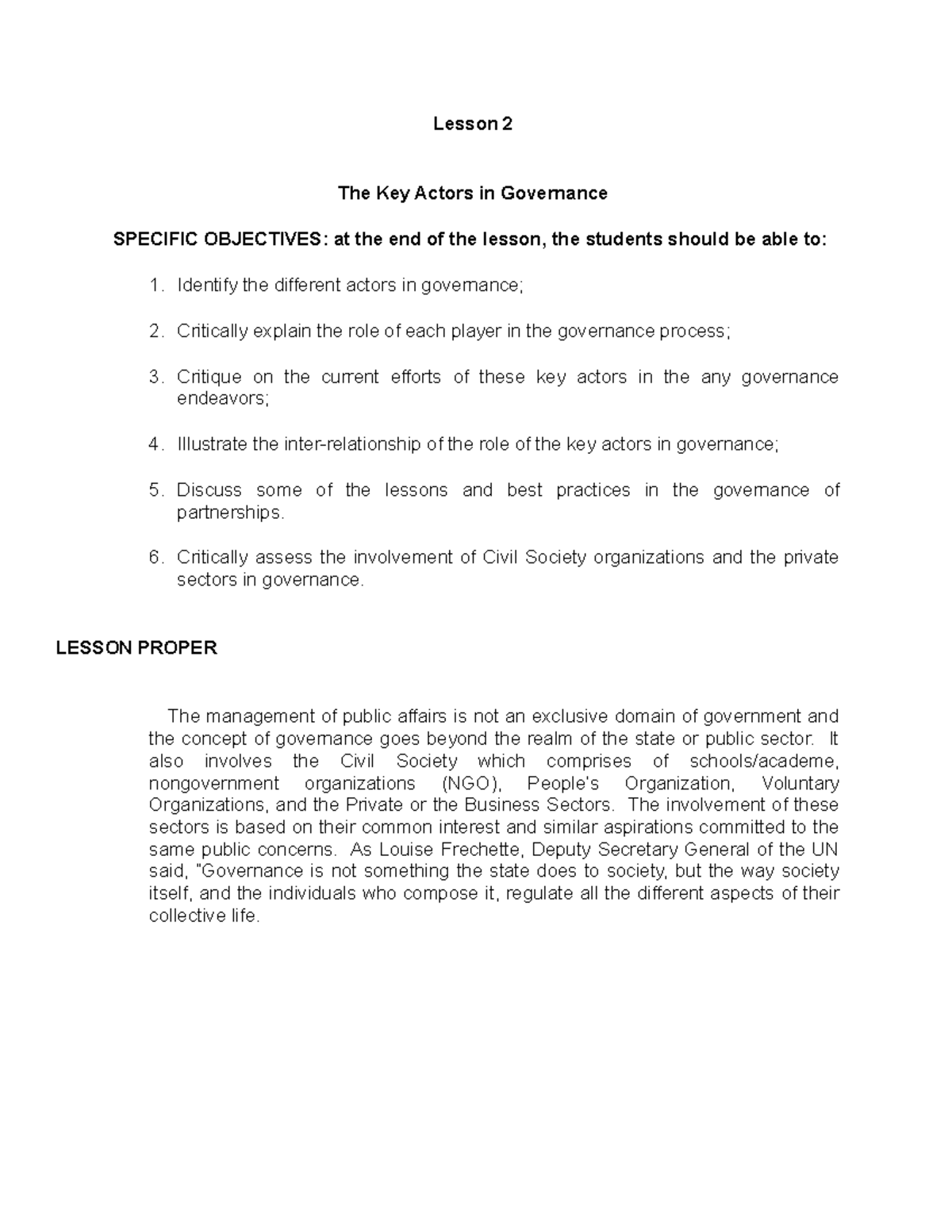 Module 1 Lesson 2 4 GOOD Governance - Lesson 2 The Key Actors in ...