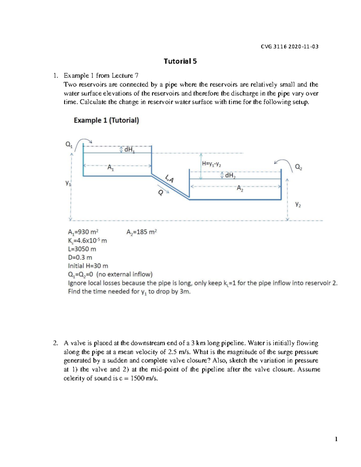 CVG 3116 Tutorial 5 Questions F2020 - CVG 3116 20 20 - 11 - 03 Tutorial ...