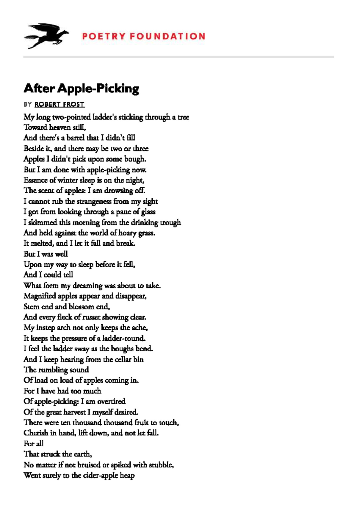 After apple picking - POETRY FOUNDATION After ROBERT FROST My long ...