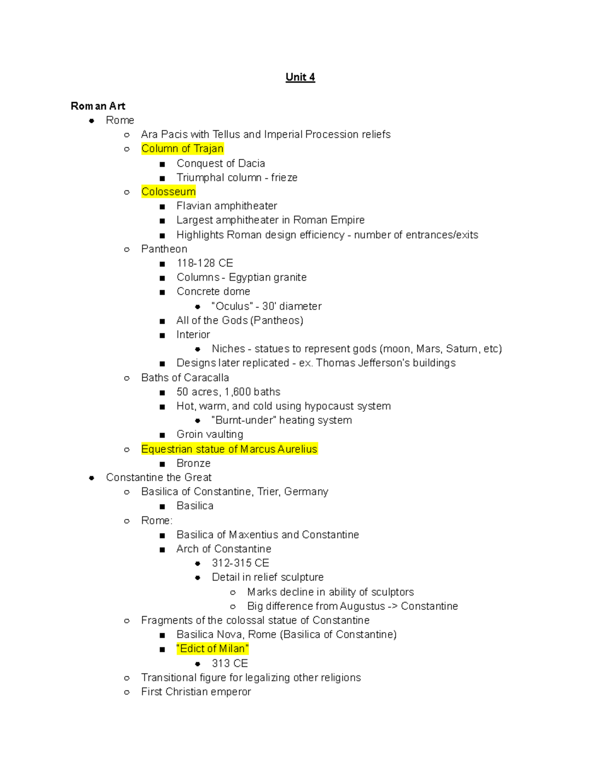 Roman Art - Exam 4 Notes - This course provides a survey of art and ...