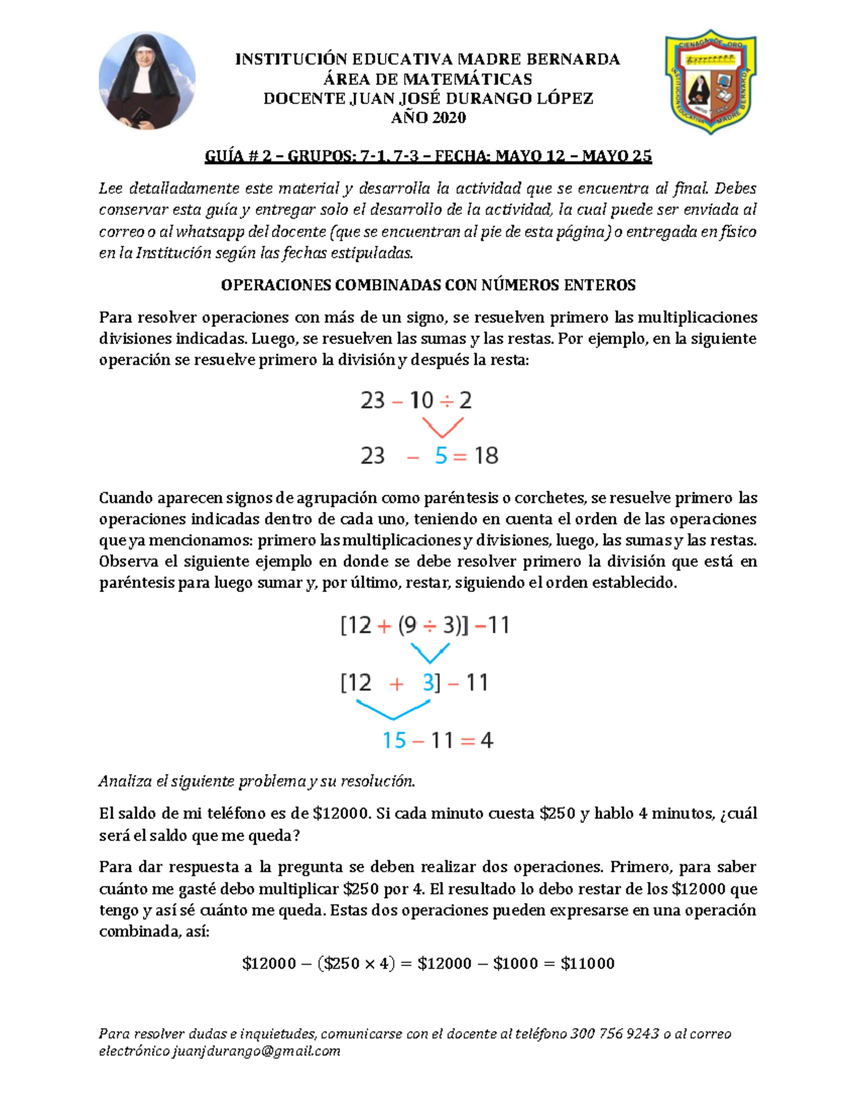 Matematicas (7-1 7-3) Guia Nro 2 - Warning: TT: undefined function: 32 ÁREA DE MATEMÁTICAS ...
